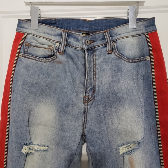 Yung Rich Nation | Jeans | Yrn Thugger Red Stripe Jeans Distressed ...